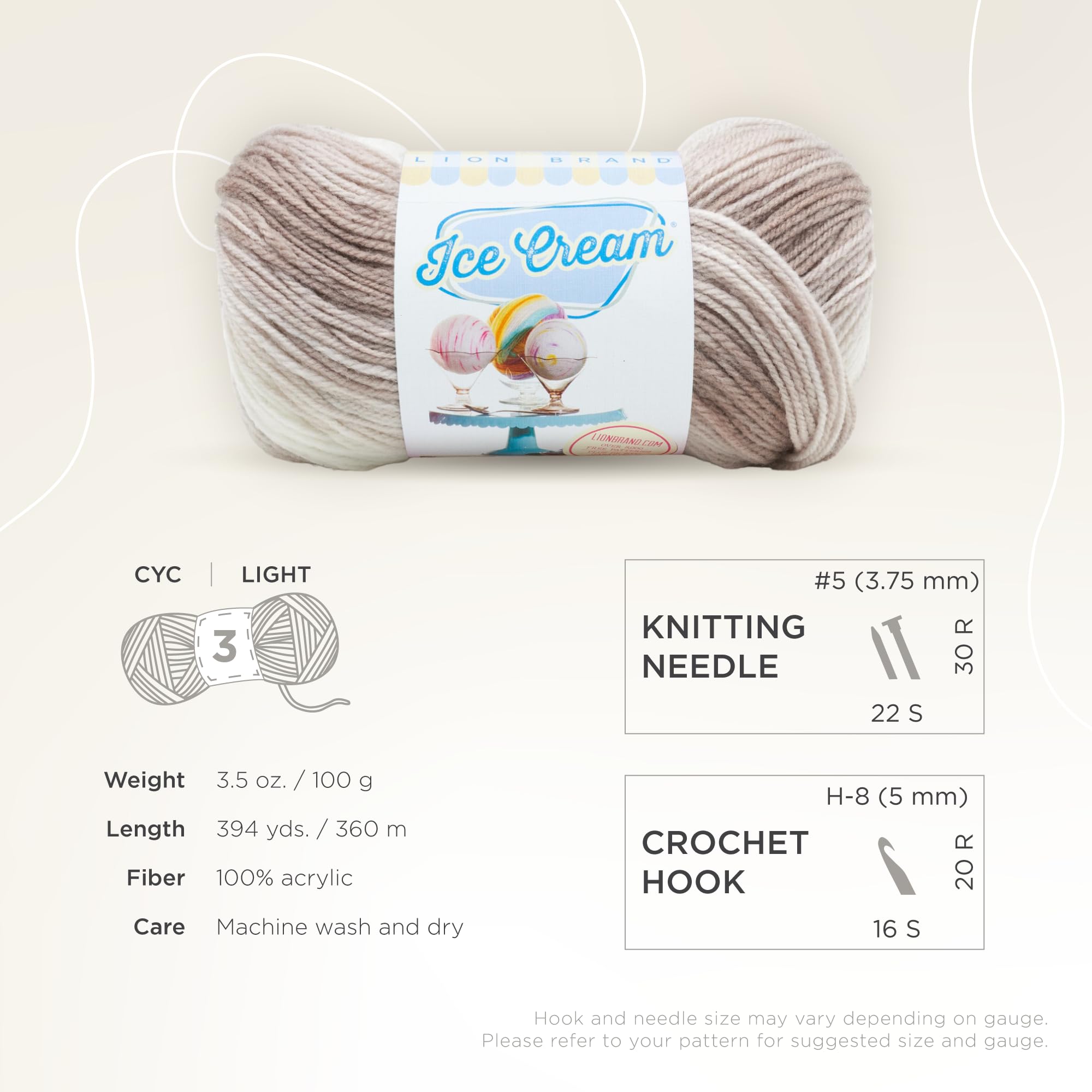 (1 Skein) Lion Brand Yarn Ice Cream Baby Yarn, Coffee Multicolor