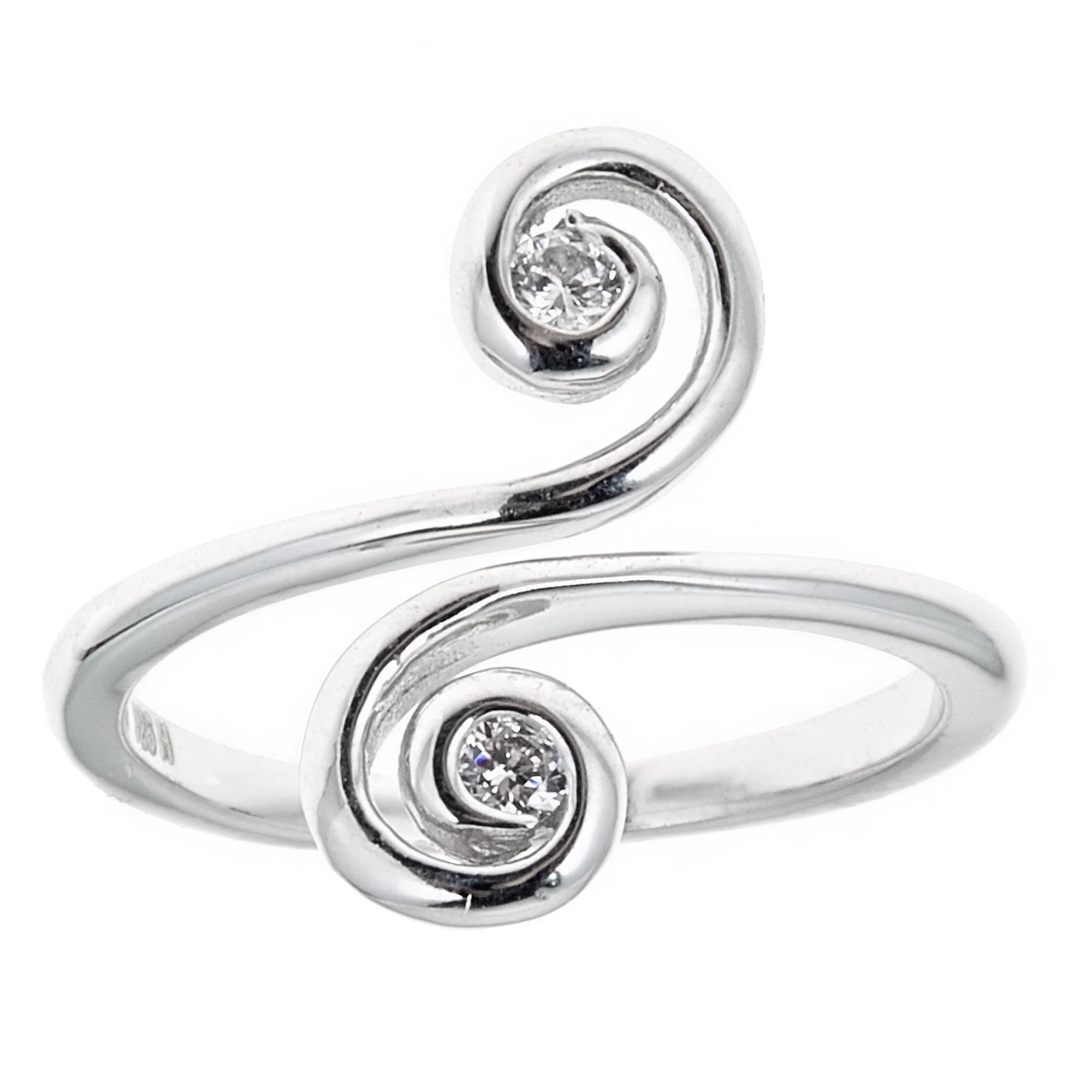 Ritastephens Sterling Silver Swirl Cubic Zirconia Crossover Ring or Toe Ring