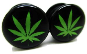 pierced republic pot leaf marijuana ear plugs - acrylic screw-on - new - 8 sizes - pair (00 gauge (10mm))