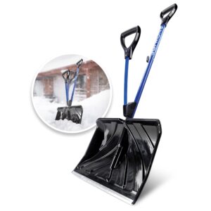 snow joe shovelution sj-shlv01 18-in strain-reducing snow shovel w/ spring assisted handle, blue