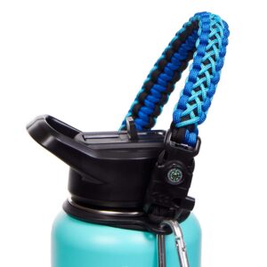 waterfit paracord handle - paracord carrier survival strap cord with safety ring and carabiner compatible with hydro flask wide mouth water bottles 12oz - 64 oz