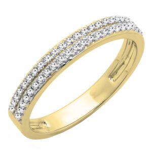 dazzlingrock collection 0.20 carat (ctw) 10k round diamond ladies double row wedding band 1/5 ct, yellow gold, size 5