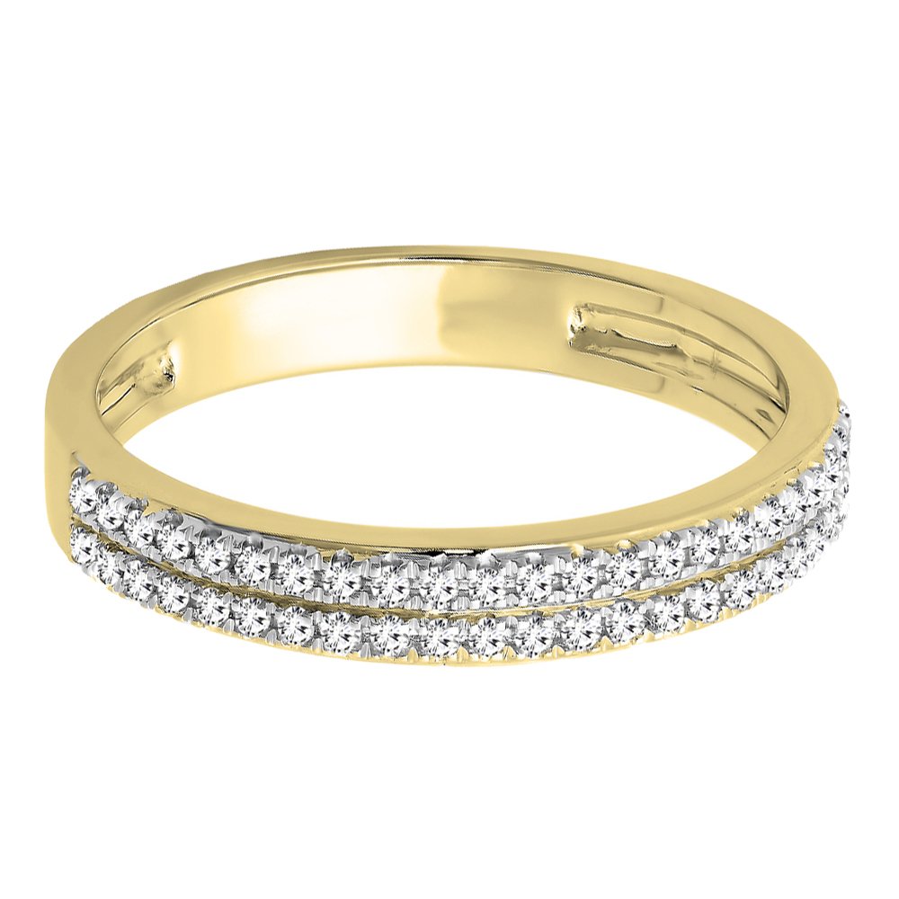 Dazzlingrock Collection 0.20 Carat (ctw) 10K Round Diamond Ladies Double Row Wedding Band 1/5 CT, Yellow Gold, Size 5