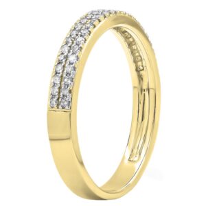 Dazzlingrock Collection 0.20 Carat (ctw) 10K Round Diamond Ladies Double Row Wedding Band 1/5 CT, Yellow Gold, Size 5