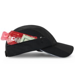 gone for a run ultra pocket hat | moisture wicking and reflective run hat | black