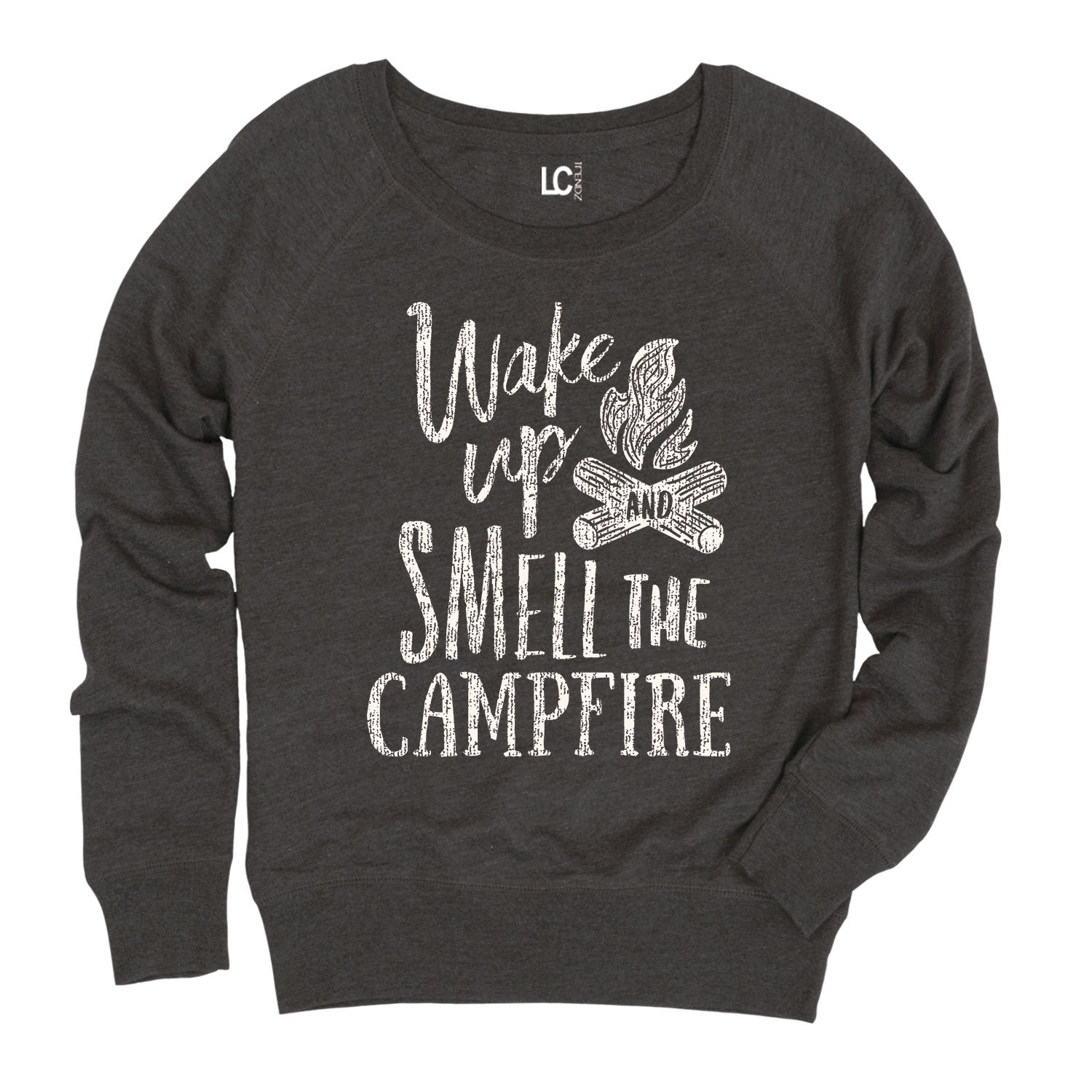 Instant Message - Wake Up And Smell The Campfire-Ladies Lightweight French Terry Pullover - Size Large Heather Charcoal