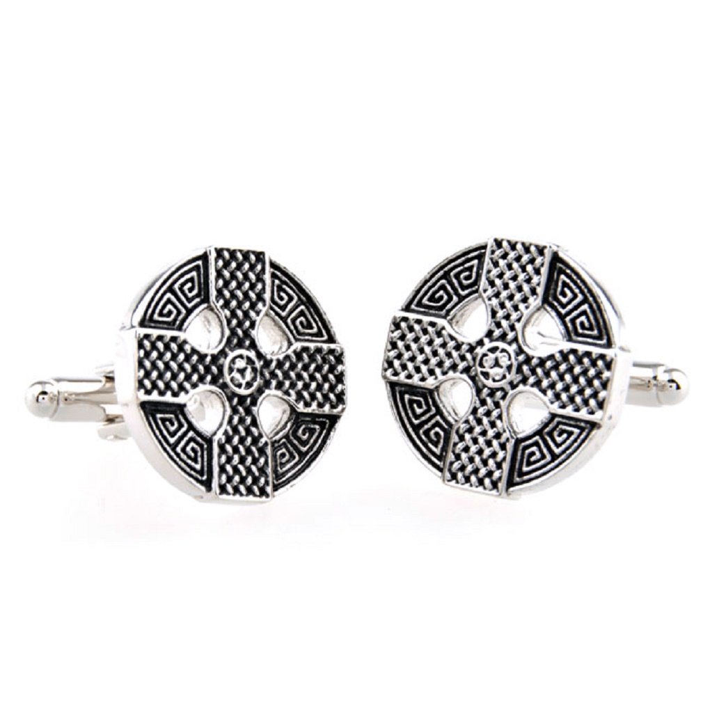 MRCUFF Celtic Cross Irish Ireland Cufflinks Pair in a Presentation Gift Box & Polishing Cloth