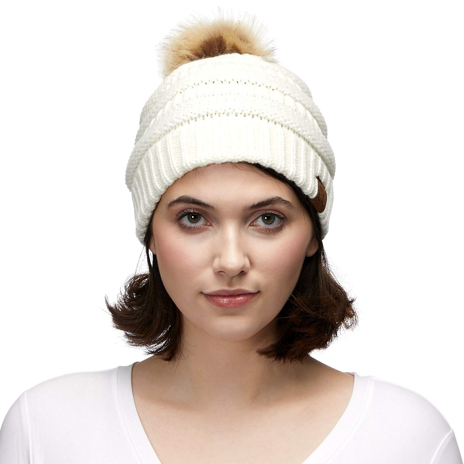 C.C Hatsandscarf Exclusives Unisex Ombre Ribbed Confetti Knit Beanie with POM (HAT-43) (Ivory)