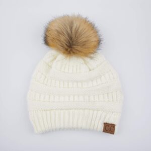 C.C Hatsandscarf Exclusives Unisex Ombre Ribbed Confetti Knit Beanie with POM (HAT-43) (Ivory)