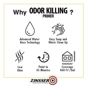 Rust-Oleum Zinsser 307648 Odor Killing Primer, White, Quart