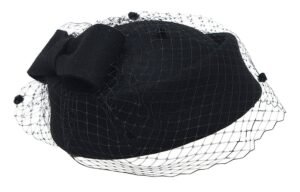 pillbox hat fascinator beret wedding party top hat church wool hat for women (black)