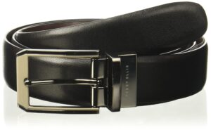 perry ellis men's portfolio 2-tone reversible belt with genuine leather, matte, shine buckle (sizes 30-42 inches), blk20, 36