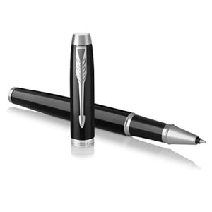 parker im rollerball pen, black lacquer chrome trim with fine point black ink refill, gift box (1931658)