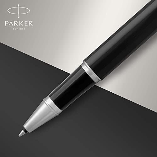 PARKER IM Rollerball Pen, Black Lacquer Chrome Trim with Fine Point Black Ink Refill, Gift Box (1931658)