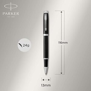 PARKER IM Rollerball Pen, Black Lacquer Chrome Trim with Fine Point Black Ink Refill, Gift Box (1931658)