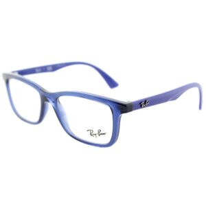 ray-ban junior kids' ry1562 square prescription eyeglass frames, transparent blue/demo lens, 48 mm