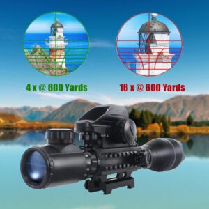 UUQ 4-16x50 Tactical Rifle Scope Red/Green Illuminated Range Finder Reticle W/Laser Sight and Holographic Reflex Dot Sight (Green Laser)