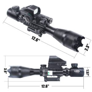 UUQ 4-16x50 Tactical Rifle Scope Red/Green Illuminated Range Finder Reticle W/Laser Sight and Holographic Reflex Dot Sight (Green Laser)