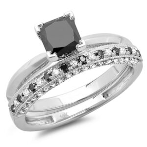 dazzlingrock collection 1.50 cttw black & white diamond wedding ring set in 10k white gold, size 6