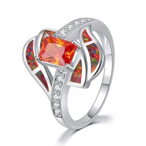 cinily orange opal rings for women white gold plated zircon created garnet birthstone women's ring size 8