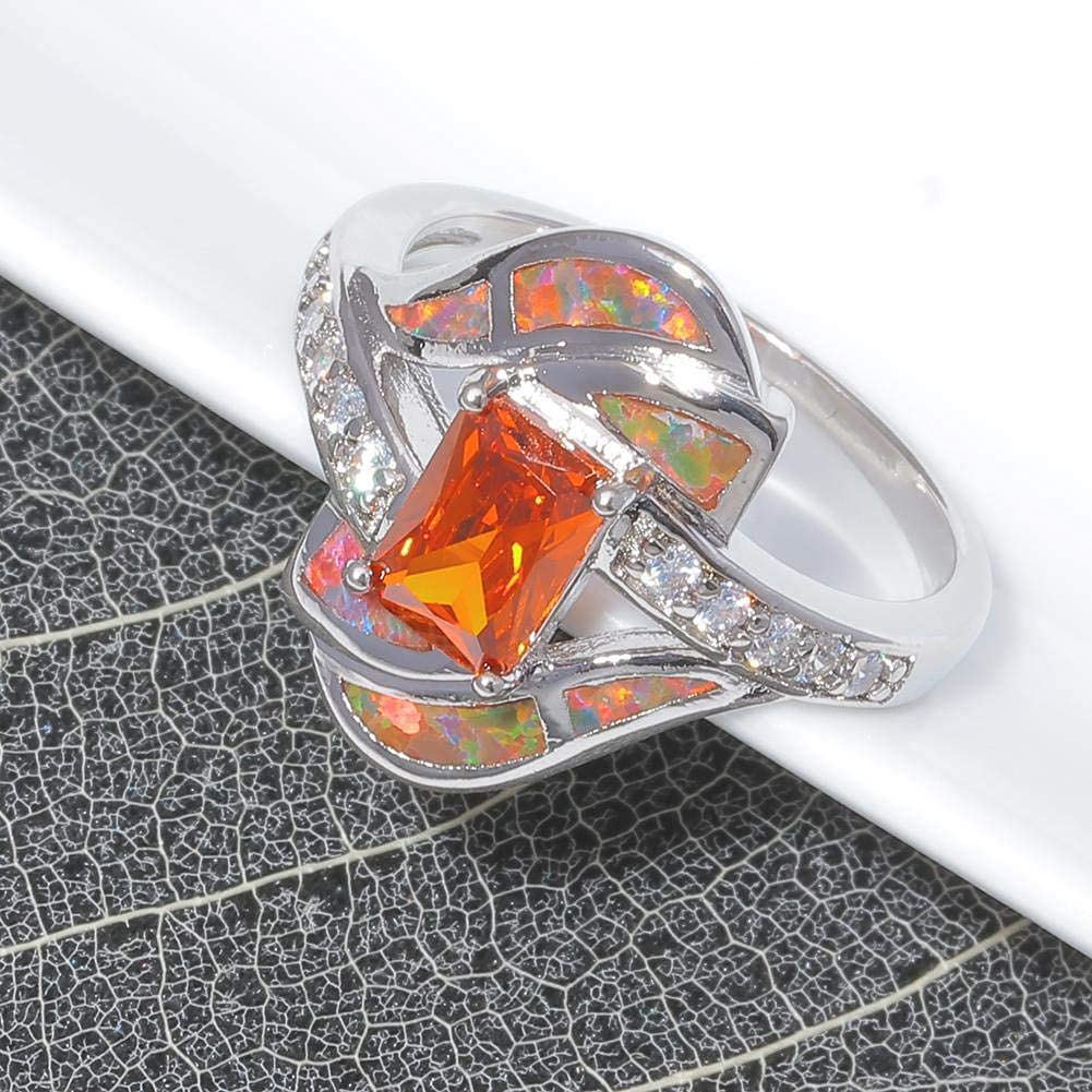 CiNily Orange Opal Rings for Women White Gold Plated Zircon Created Garnet Birthstone Women's Ring Size 8