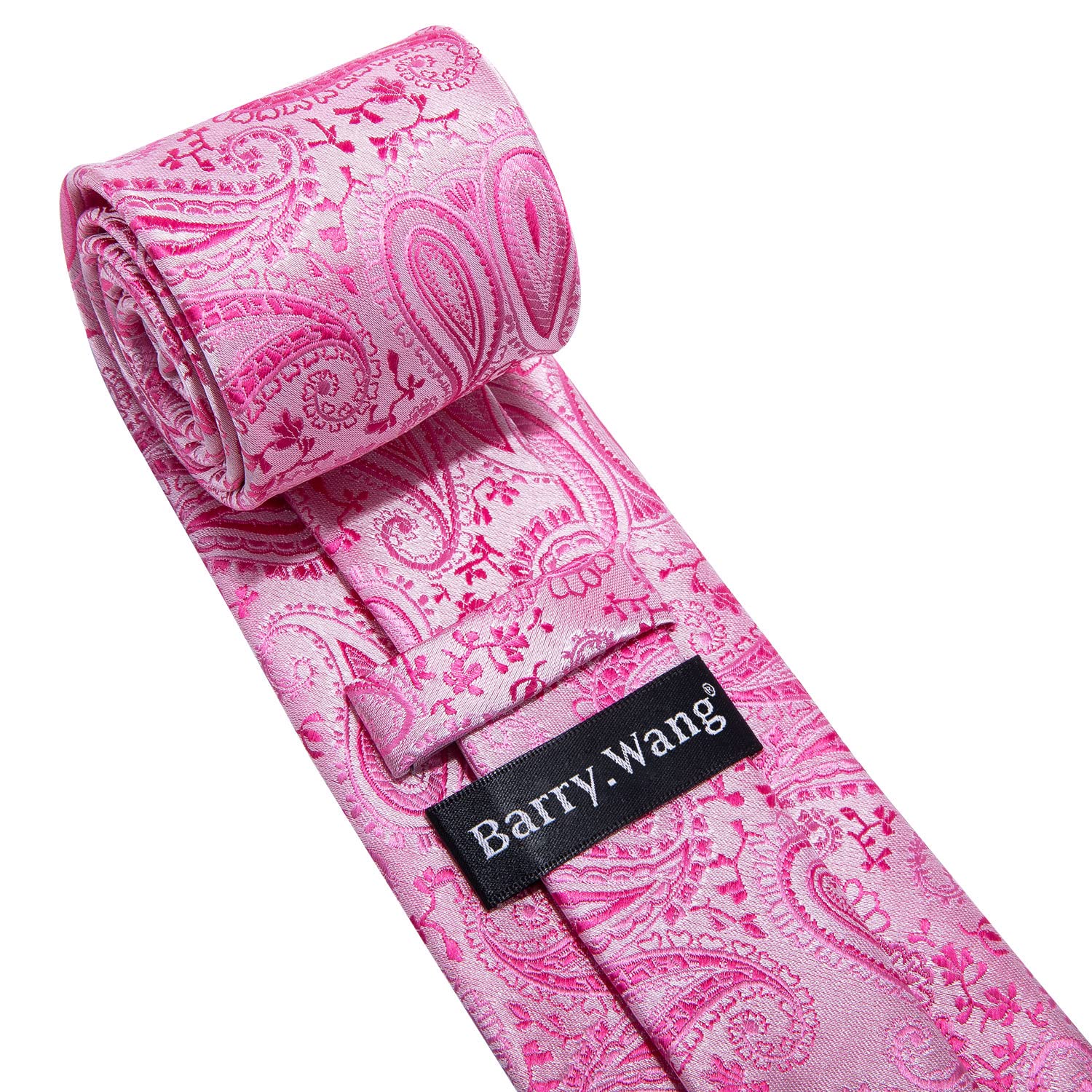 Barry.Wang Paisley Tie Fashion Set Hanky Cufflinks Neckties for Men Woven Silk Pink