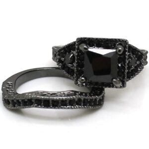 Jude Jewelers Balck Rhodium Princess Cut Wedding Engagement Ring Set (11)