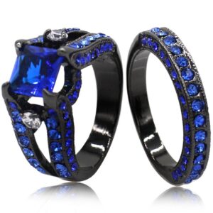 black blue princess cut cubic zirconia wedding ring set (8)