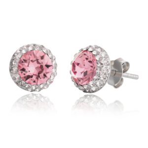 max + stone sterling silver crystal halo pink stud earrings