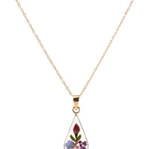 Amazon Essentials 14k Gold Over Sterling Silver Multi Pressed Flower Teardrop Pendant Necklace, 16' (previously Amazon Collection)