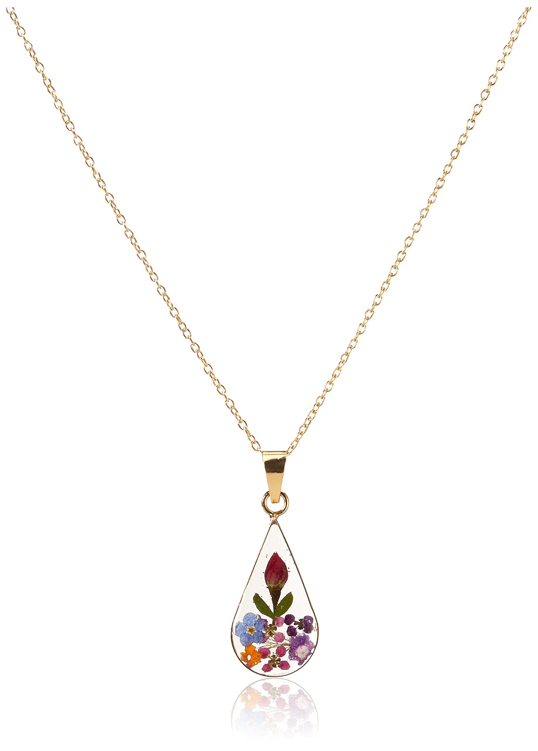 Amazon Essentials 14k Gold Over Sterling Silver Multi Pressed Flower Teardrop Pendant Necklace, 16' (previously Amazon Collection)