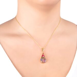 Amazon Essentials 14k Gold Over Sterling Silver Multi Pressed Flower Teardrop Pendant Necklace, 16' (previously Amazon Collection)