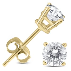 1/2 carat tw round diamond solitaire stud earrings in 14k yellow gold