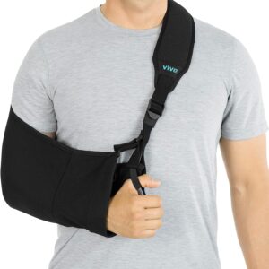 Vive Arm Sling Shoulder Immobilizer for Left or Right Arm - Comfortable Relief for Shoulder & Elbow Injury, Rotator Cuff Surgery, Broken Wrist, Hand - Adjustable Padded Straps Fit Men & Women (Black)