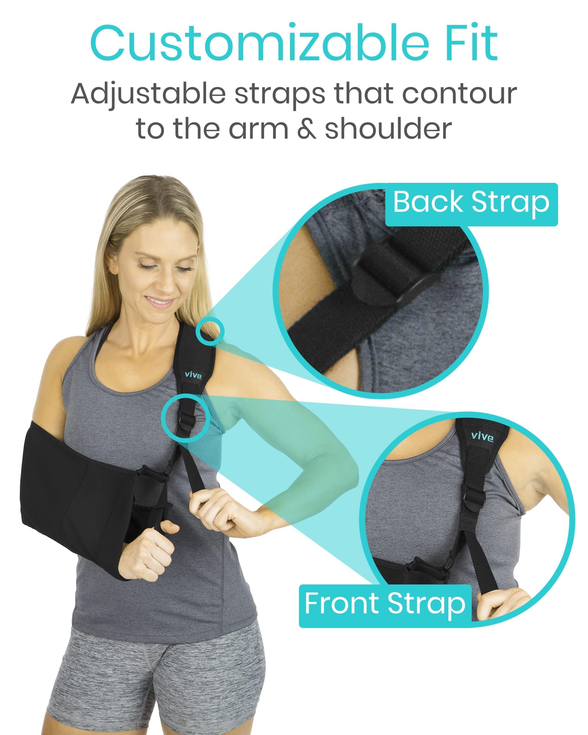 Vive Arm Sling Shoulder Immobilizer for Left or Right Arm - Comfortable Relief for Shoulder & Elbow Injury, Rotator Cuff Surgery, Broken Wrist, Hand - Adjustable Padded Straps Fit Men & Women (Black)