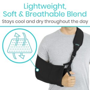 Vive Arm Sling Shoulder Immobilizer for Left or Right Arm - Comfortable Relief for Shoulder & Elbow Injury, Rotator Cuff Surgery, Broken Wrist, Hand - Adjustable Padded Straps Fit Men & Women (Black)