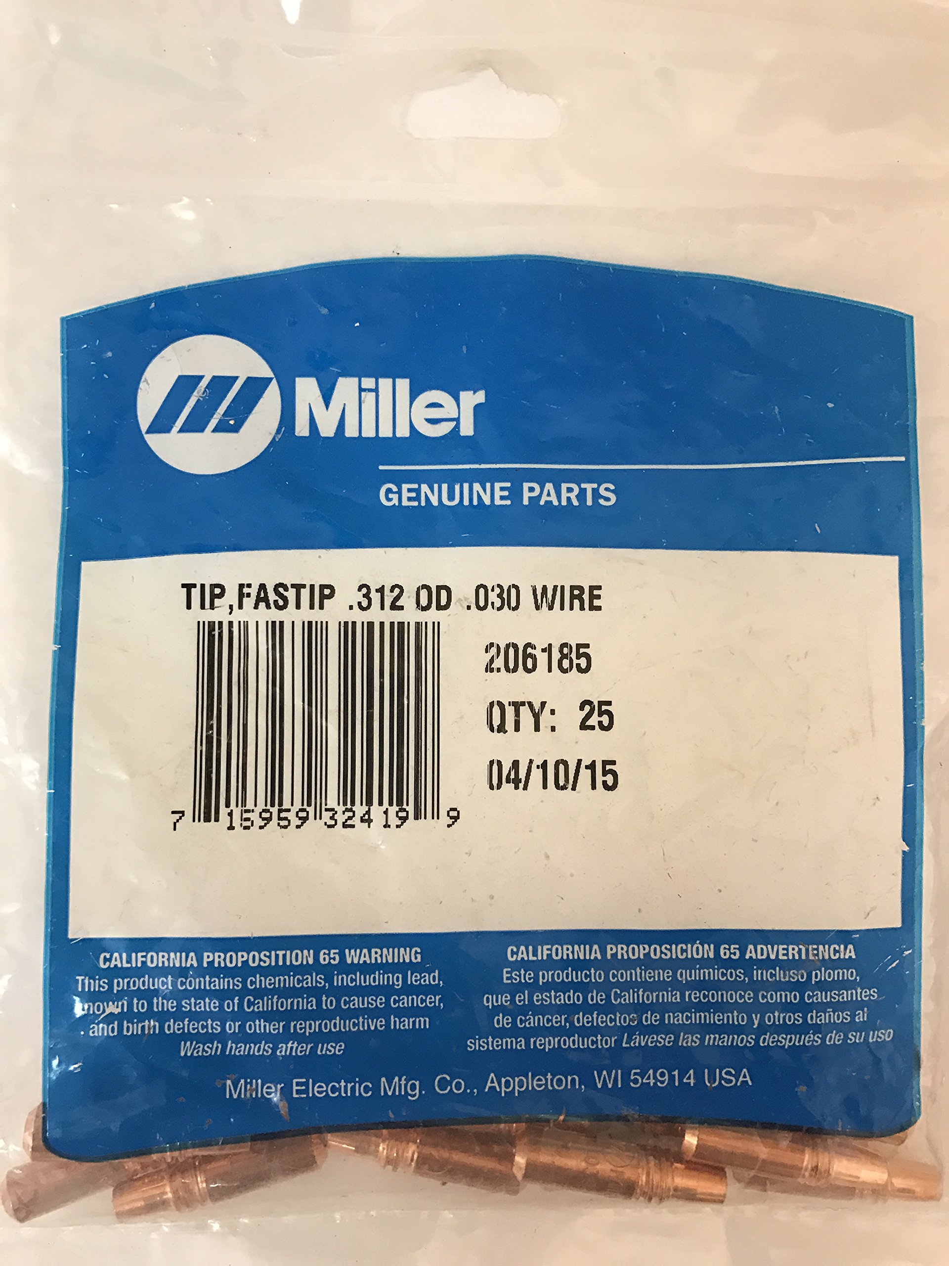 Miller 206185 Tip, Fastip .312 OD .030 Wire, 25 pack