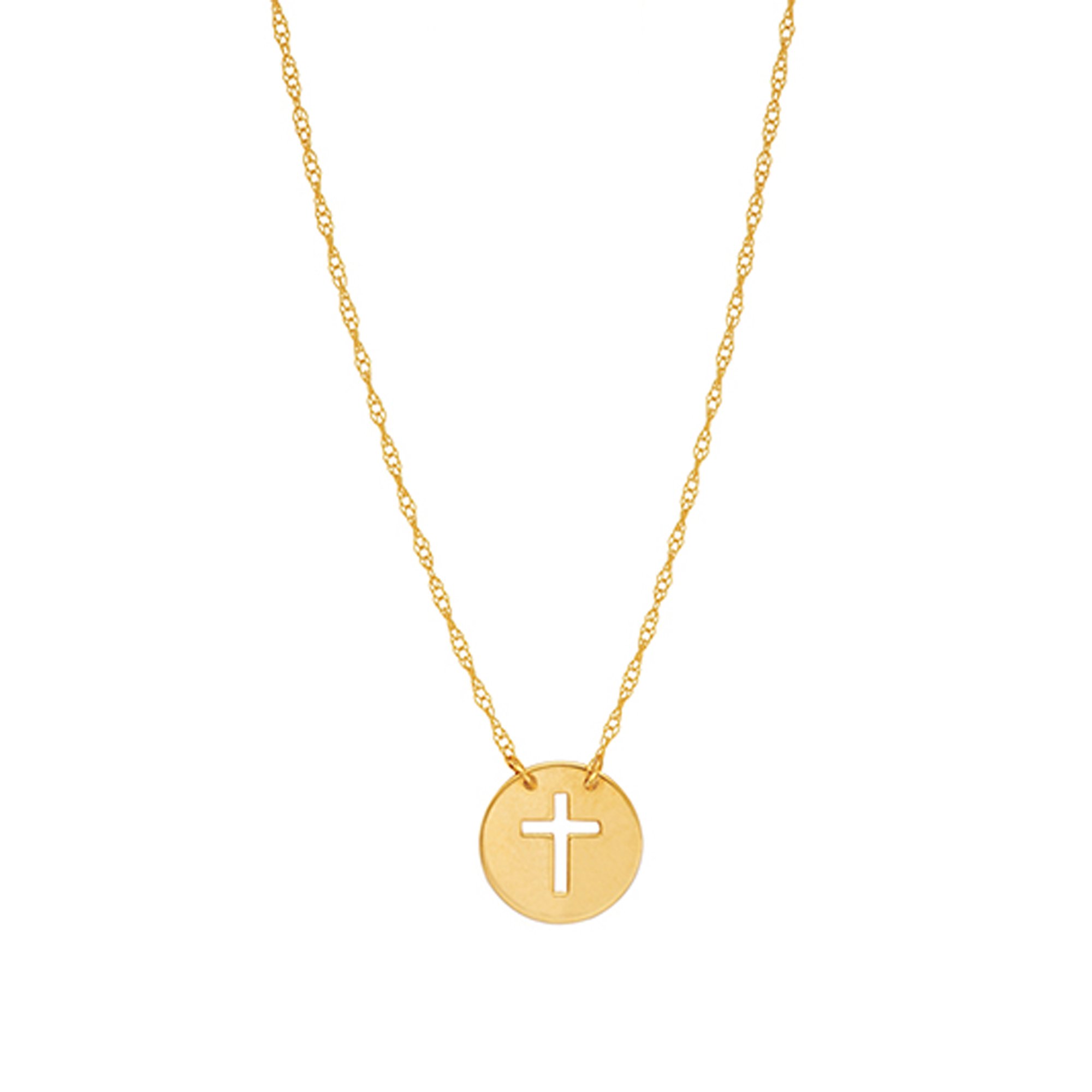 Ritastephens 14k Yellow Gold Mini Contemporary Cut-out Cross Necklace Chain Adjustable 16-18 Inches