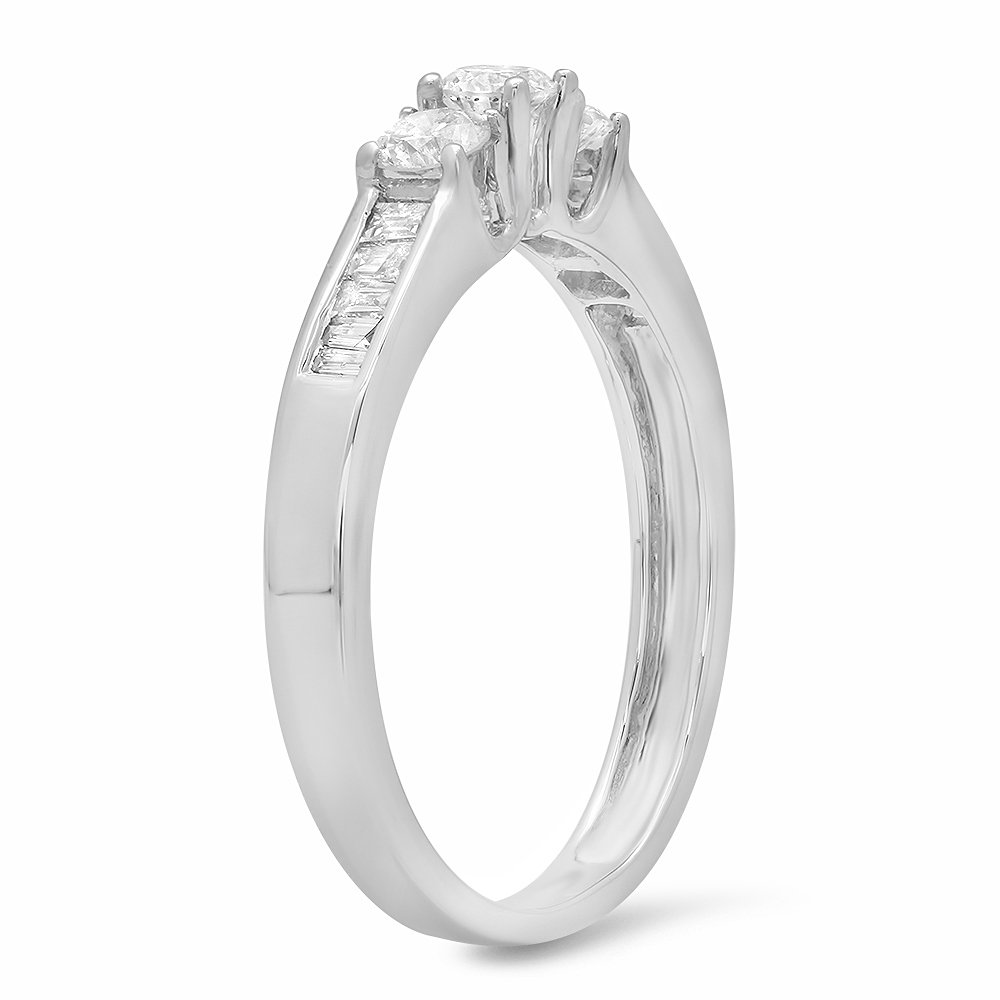 Dazzlingrock Collection 0.55 Carat (ctw) 14K Round & Baguette Diamond 3 stone Engagement Ring 1/2 CT, White Gold, Size 7