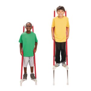 s&s worldwide sky high stilts. adjustable height aluminum stilts with 4 height levels for kids and adults up to 250 pounds. fun circus, balance building activity. pair of stilts.