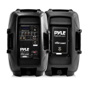 Pyle Wireless Portable PA System - 1800W High Powered Bluetooth Compatible Active + Passive Pair Outdoor Sound Speakers w/ USB SD MP3 AUX - 35mm Mount, 2 Stand, Microphone, Remote - Pyle PPHP1249KT