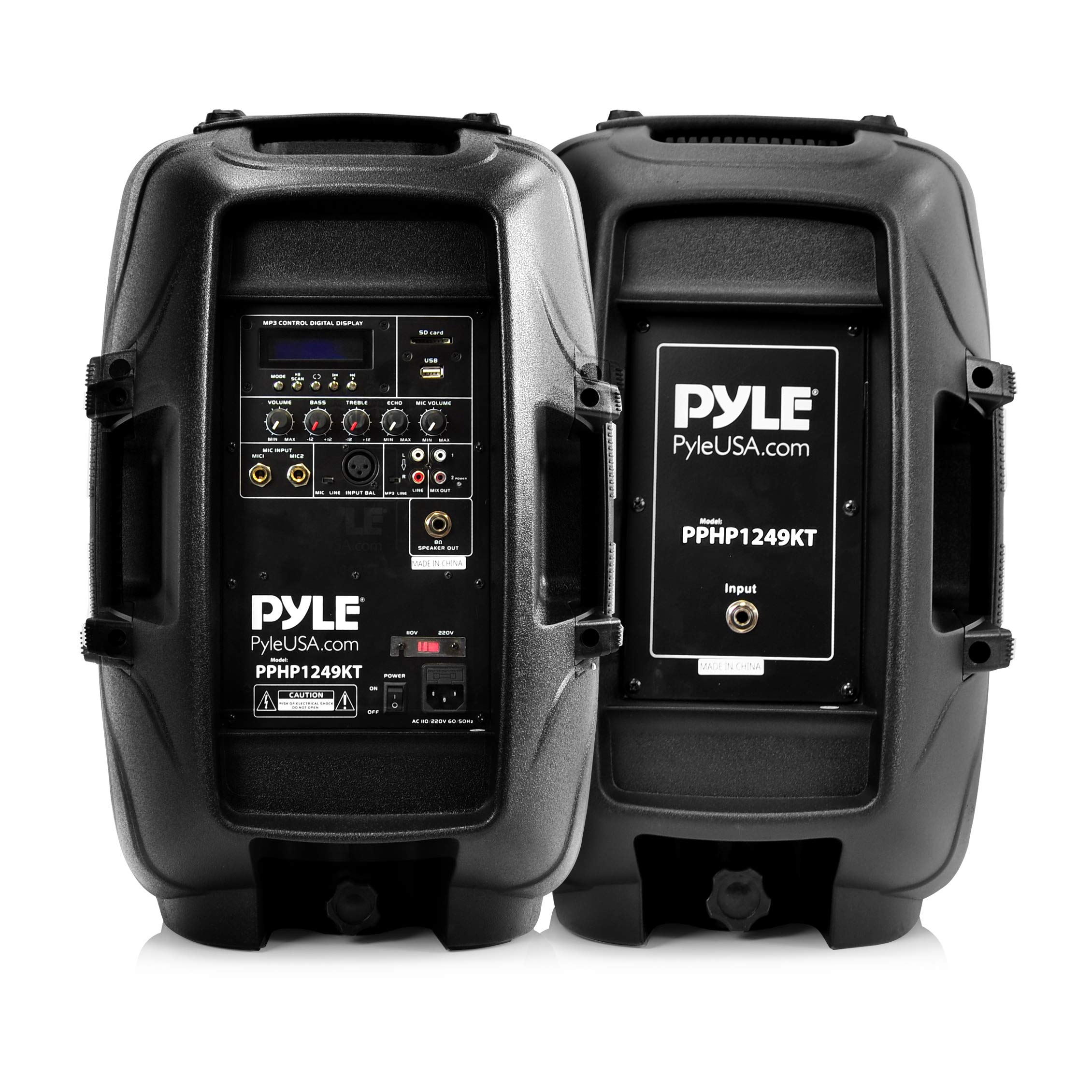 Pyle Wireless Portable PA System - 1800W High Powered Bluetooth Compatible Active + Passive Pair Outdoor Sound Speakers w/ USB SD MP3 AUX - 35mm Mount, 2 Stand, Microphone, Remote - Pyle PPHP1249KT