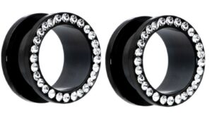 zaya body jewelry pair of black titanium clear gem gauges tunnels steel ear plugs 8g - inch (00g)