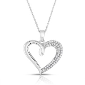 natalia drake double row 1/4 cttw diamond heart necklace for women in rhodium plated 925 sterling silver color h-i/clarity i1-i2