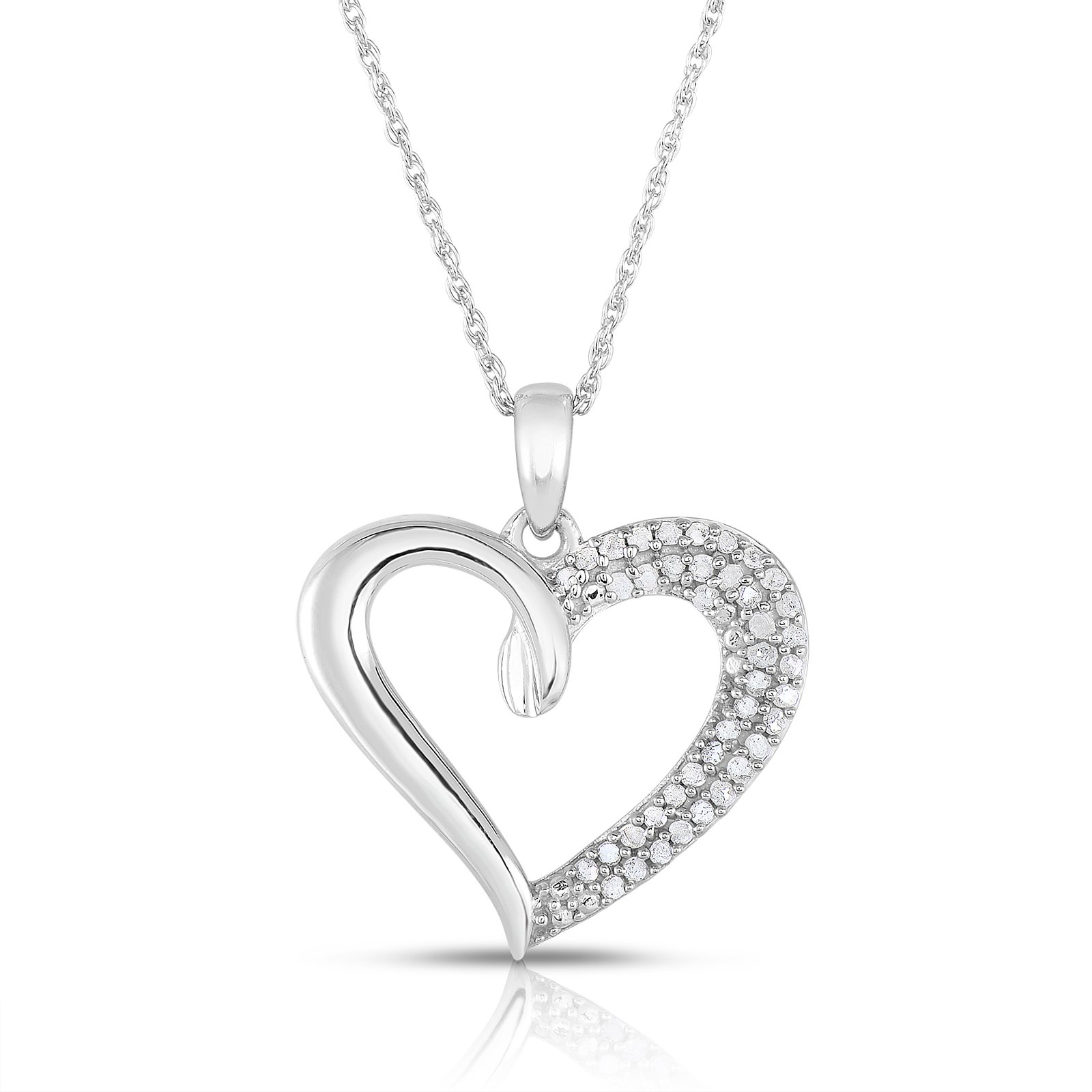 NATALIA DRAKE Double Row 1/4 Cttw Diamond Heart Necklace for Women in Rhodium Plated 925 Sterling Silver Color H-I/Clarity I1-I2