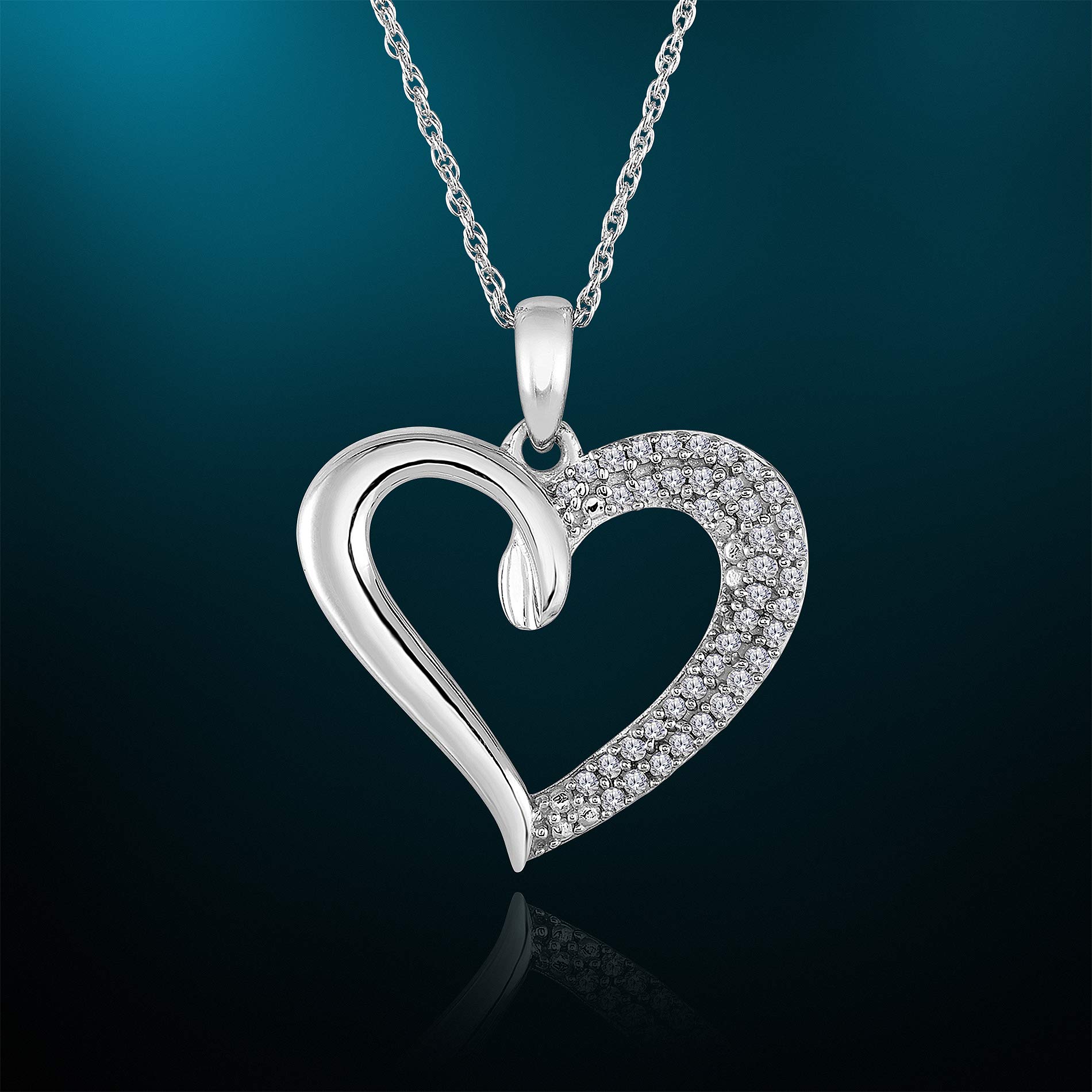 NATALIA DRAKE Double Row 1/4 Cttw Diamond Heart Necklace for Women in Rhodium Plated 925 Sterling Silver Color H-I/Clarity I1-I2