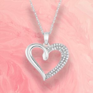 NATALIA DRAKE Double Row 1/4 Cttw Diamond Heart Necklace for Women in Rhodium Plated 925 Sterling Silver Color H-I/Clarity I1-I2