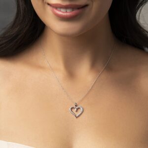 NATALIA DRAKE Double Row 1/4 Cttw Diamond Heart Necklace for Women in Rhodium Plated 925 Sterling Silver Color H-I/Clarity I1-I2