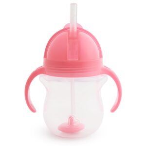 munchkin® any angle™ weighted straw trainer sippy cup with click lock™ spill proof lid, 7 ounce, pink