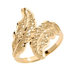 modern contemporary rings double laurel wreath leaf filigree ring in high polish 10k yellow gold (size 8)